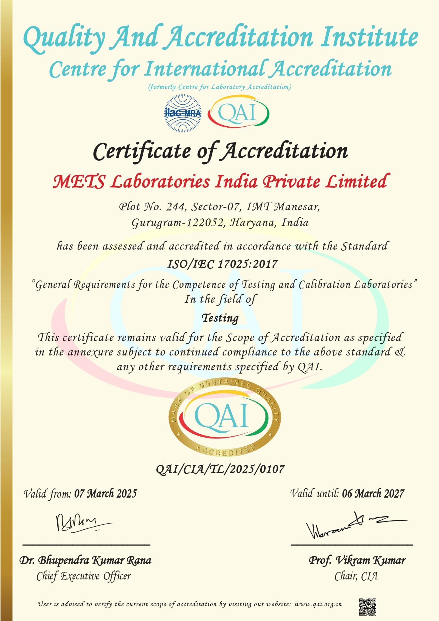Accreditations - METS LABORATORIES