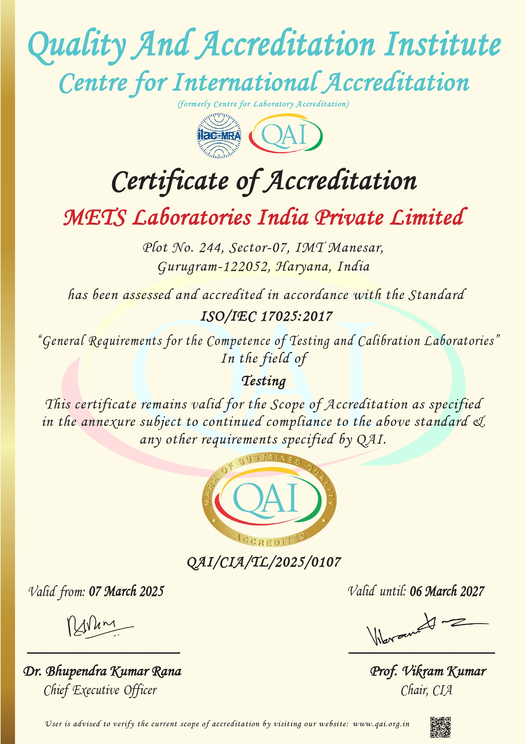 Accreditations - METS LABORATORIES