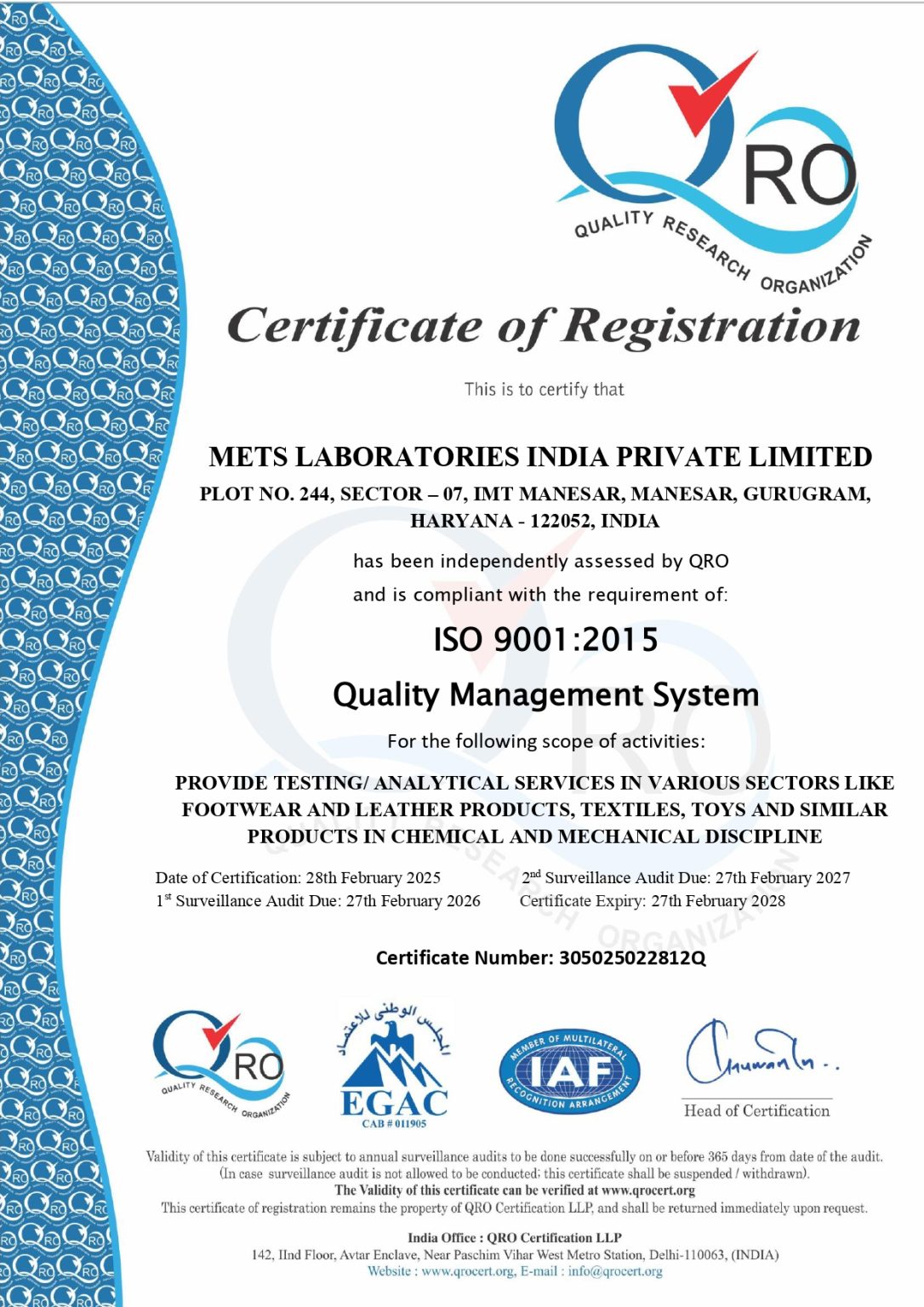 Accreditations - METS LABORATORIES