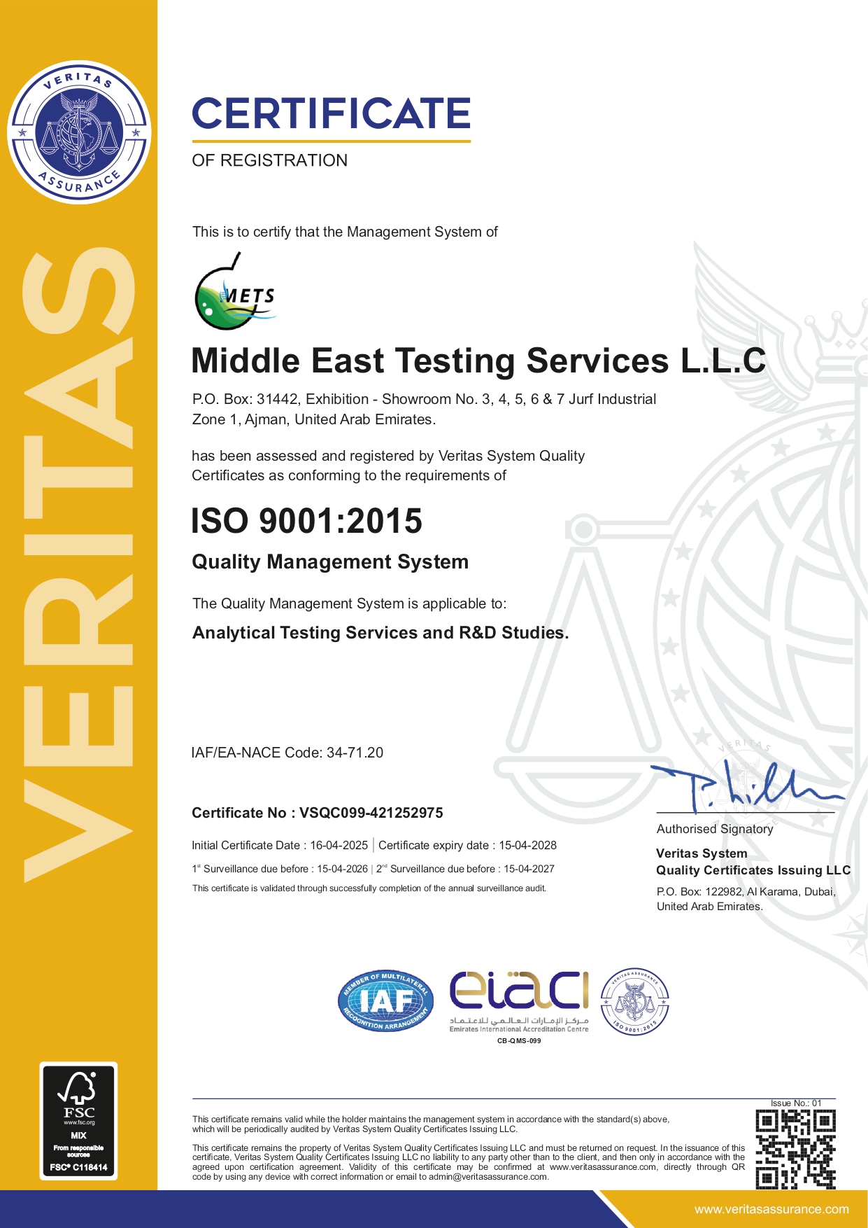 Accreditations - METS LABORATORIES